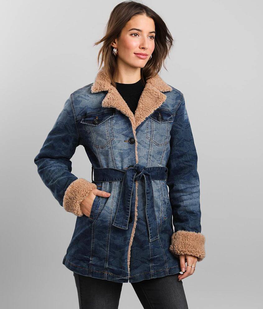 Vigoss Camo Washed Denim Trench Coat - Women's Coats/Jackets in Blue ...