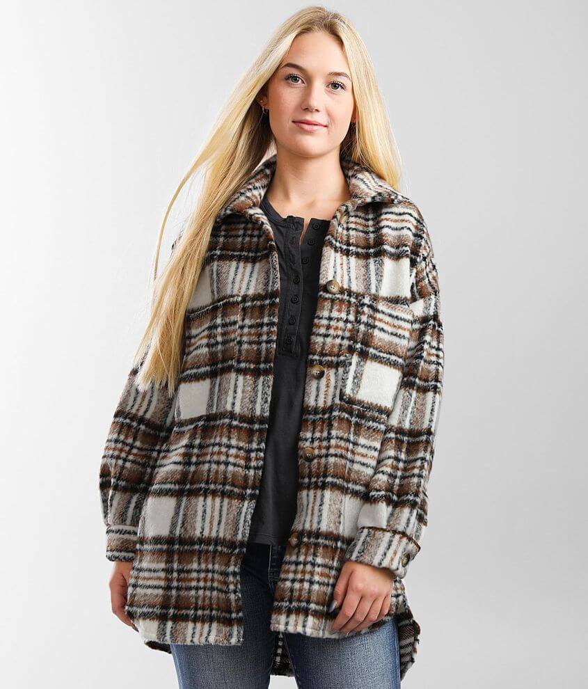 A. Peach Plaid Wool Blend Jacket - Women's Coats/Jackets in Brown Multi ...