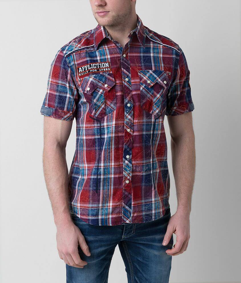 Affliction Black Premium Stand Shirt - Men's Shirts in Red | Buckle