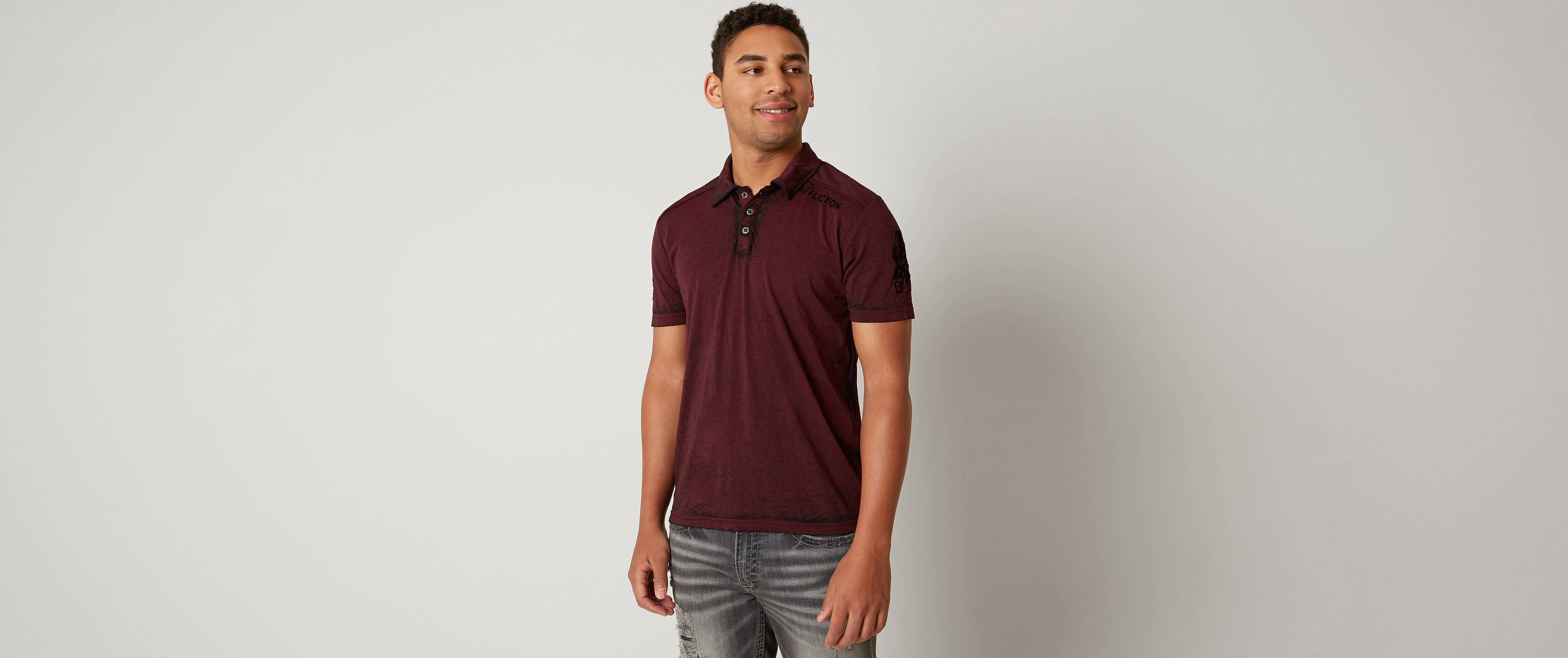 Affliction Signify Polo - Men's Polos in Dirty Red Burnout | Buckle
