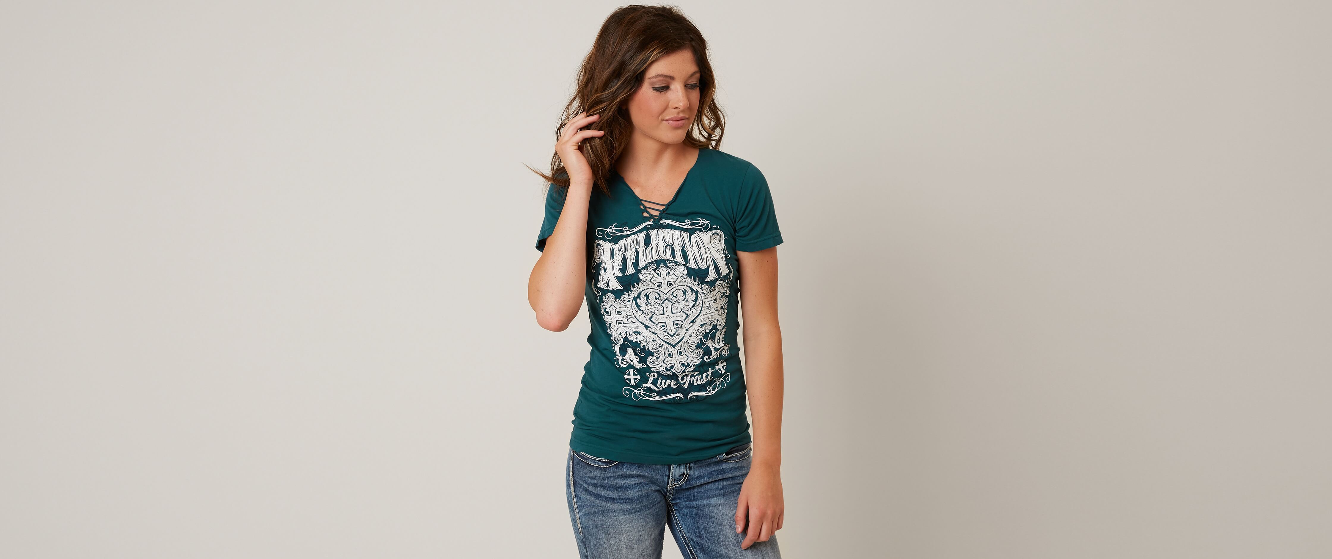 Affliction Ink T-Shirt - Women's Shirts in Teal | Buckle