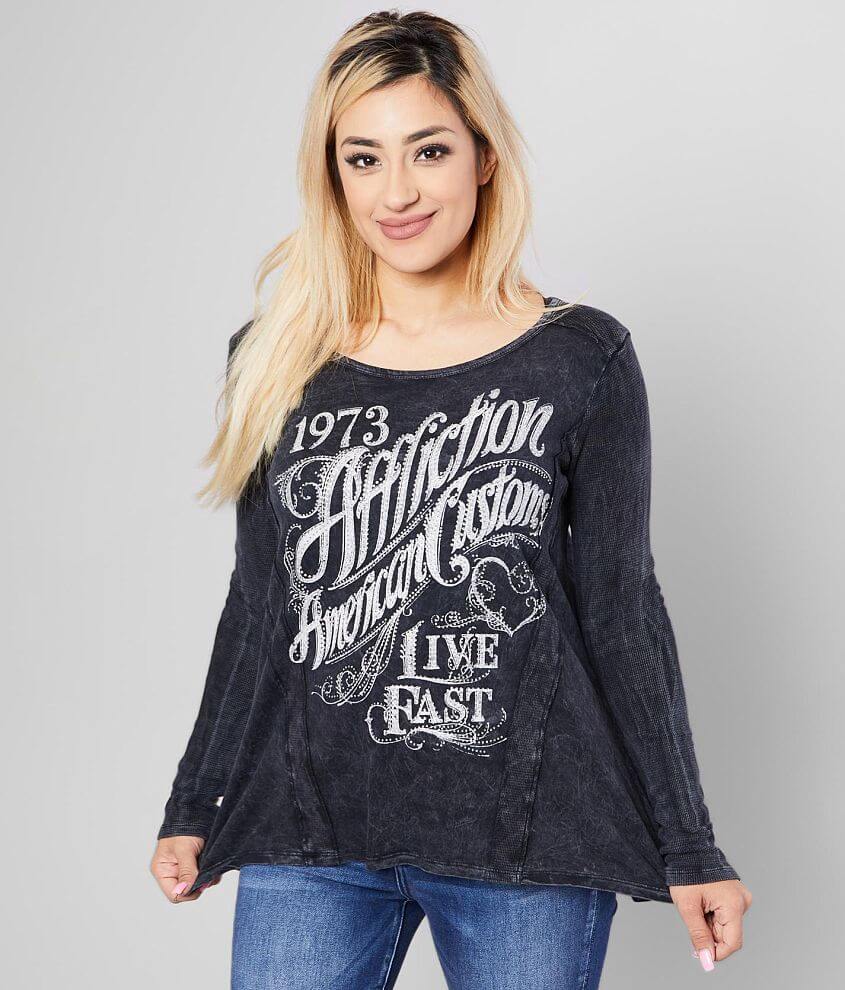 Affliction Shotgun Wedding Thermal Top - Women's T-Shirts in Black Lava ...