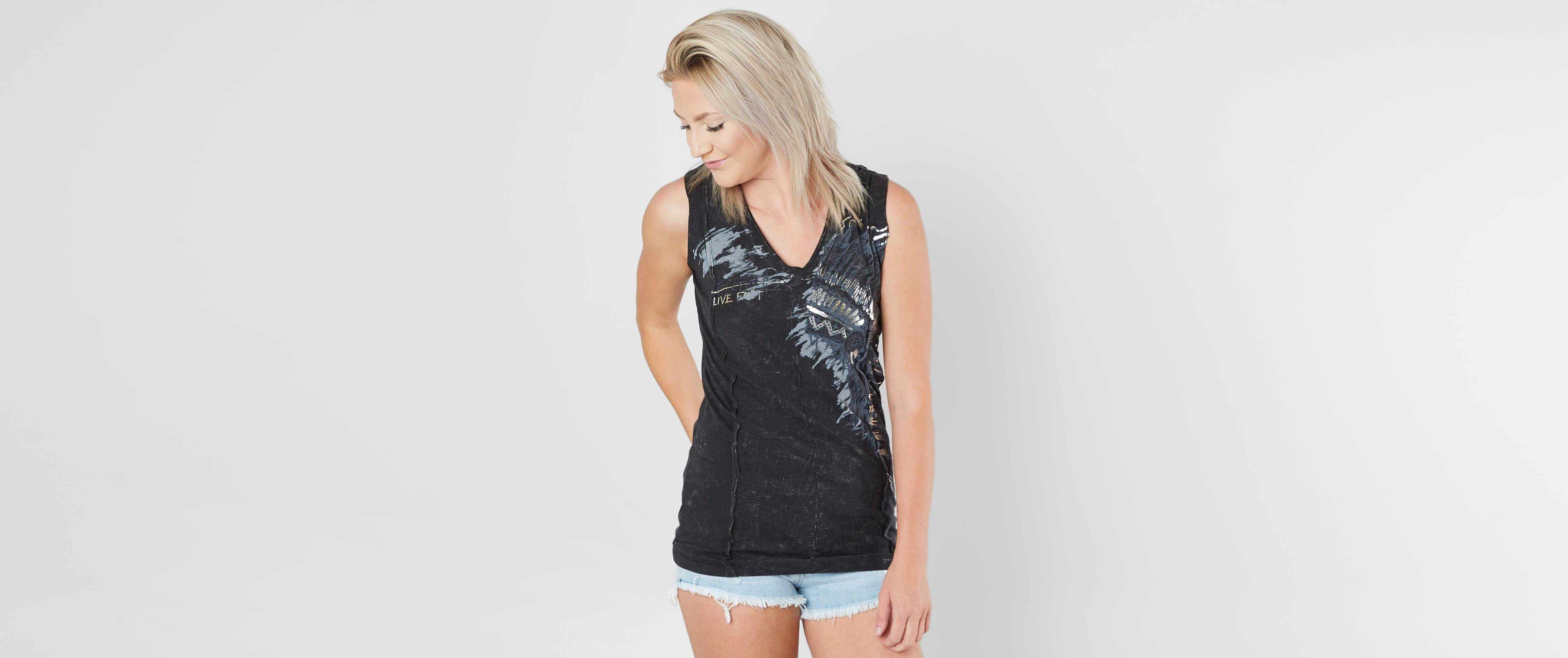Affliction Headdress Paint Tank Top - Women's Tank Tops in Black Lava ...