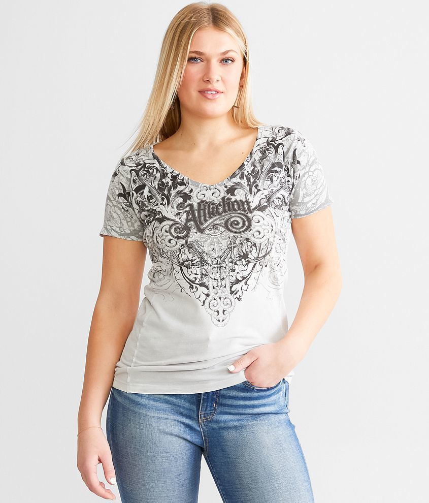 Affliction Mayport Ferry T-Shirt - Women's T-Shirts in White Lt Grey ...