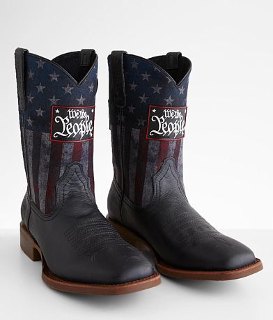 Howitzer Freedom Stamp Leather Cowboy Boot - Men's Shoes in Grey | Buckle