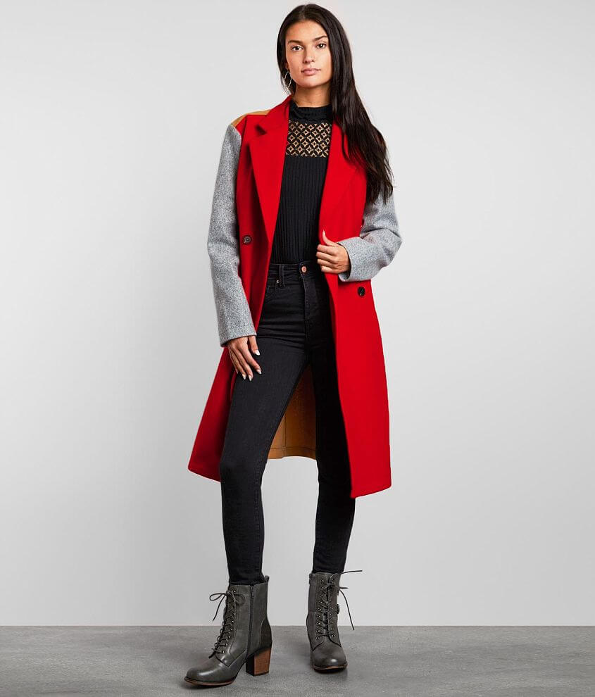 Buckle Black Color Block Trench Coat - Women's Coats/Jackets in Red ...