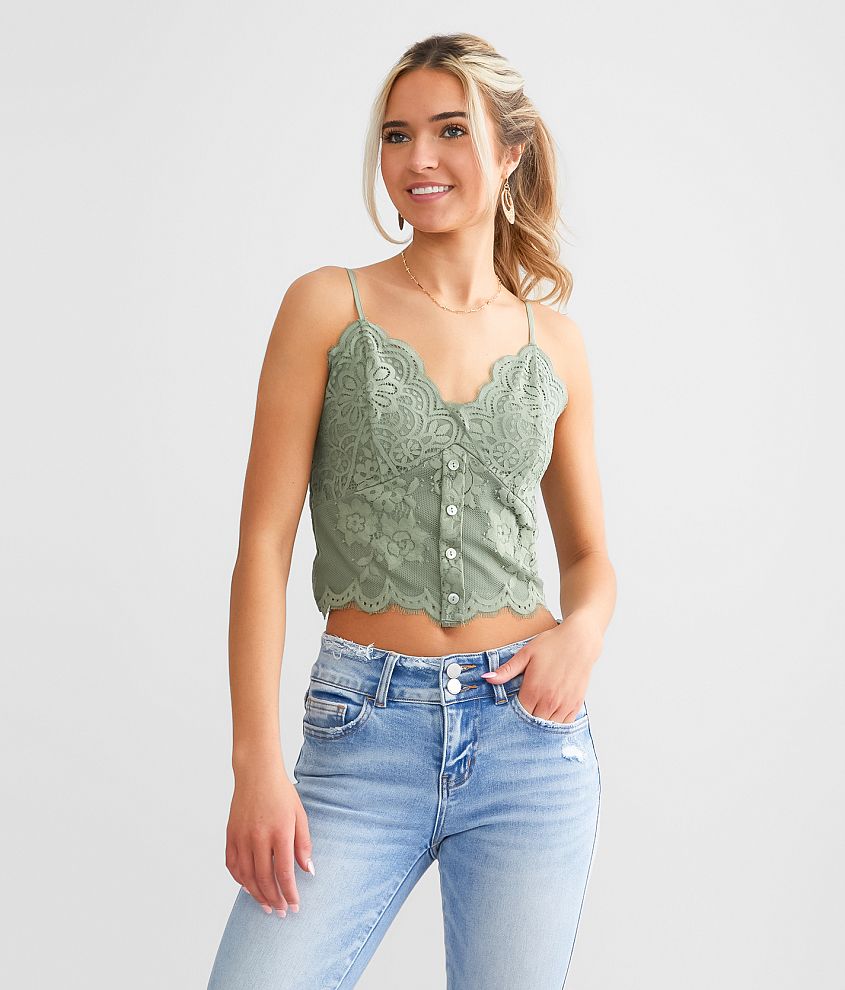 Bkessentials Floral Eyelash Lace Brami Womens Intimates In Sea Spray