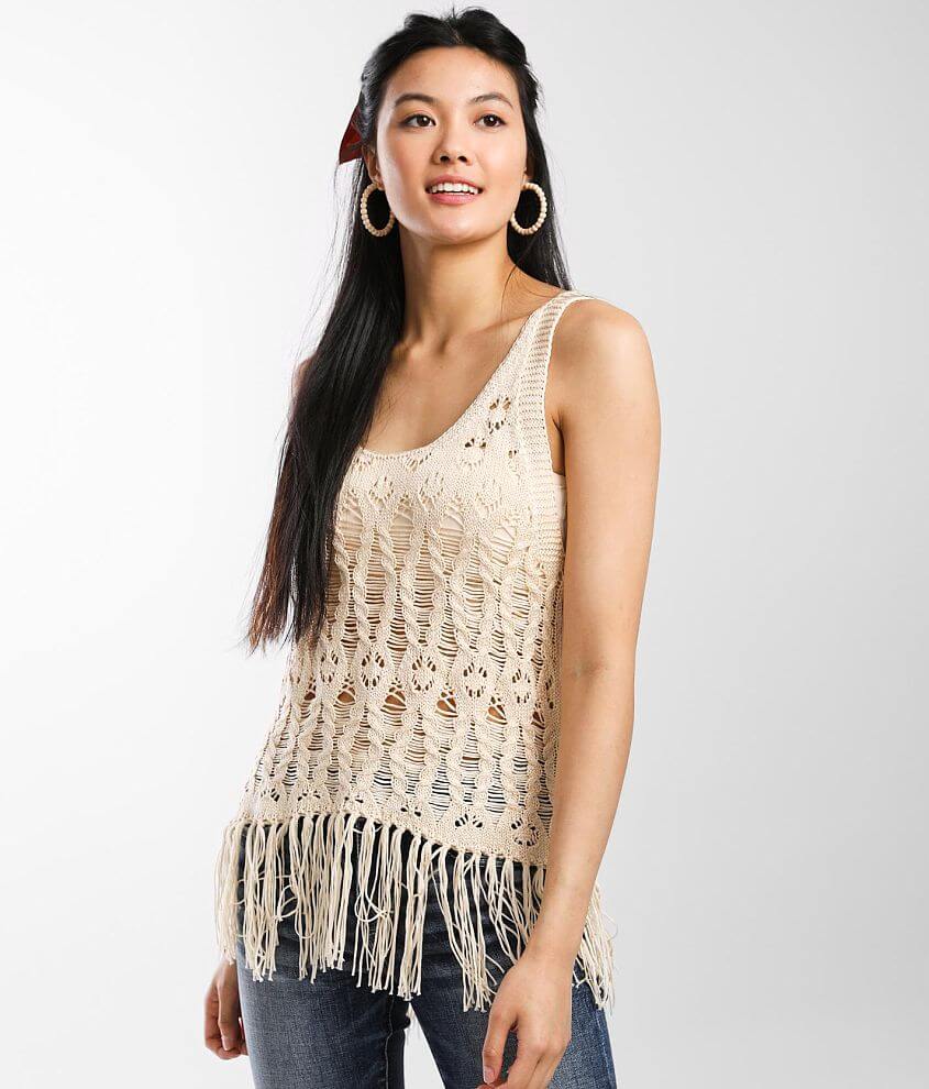 Daytrip Crochet Fringe Tank Top - Women's Tank Tops in Natural | Buckle
