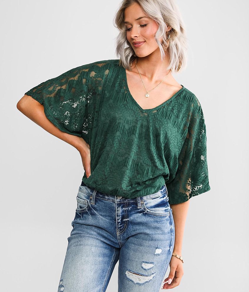 Daytrip Lace Overlay Top - Women's Shirts & Blouses in Pineneedle | Buckle