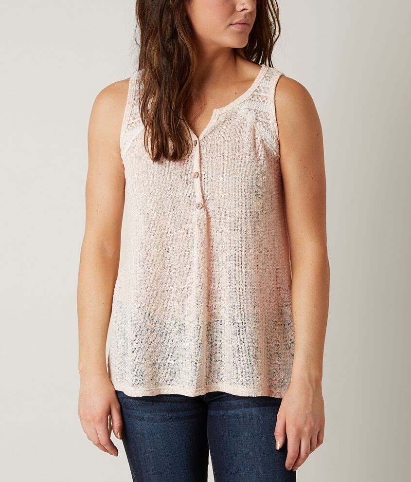 Blu Pepper Open Weave Henley Tank Top - Women's Tank Tops in Light Pink ...