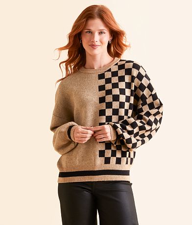 Blu Pepper Checkered Sweater - Women's Sweaters in Khaki | Buckle