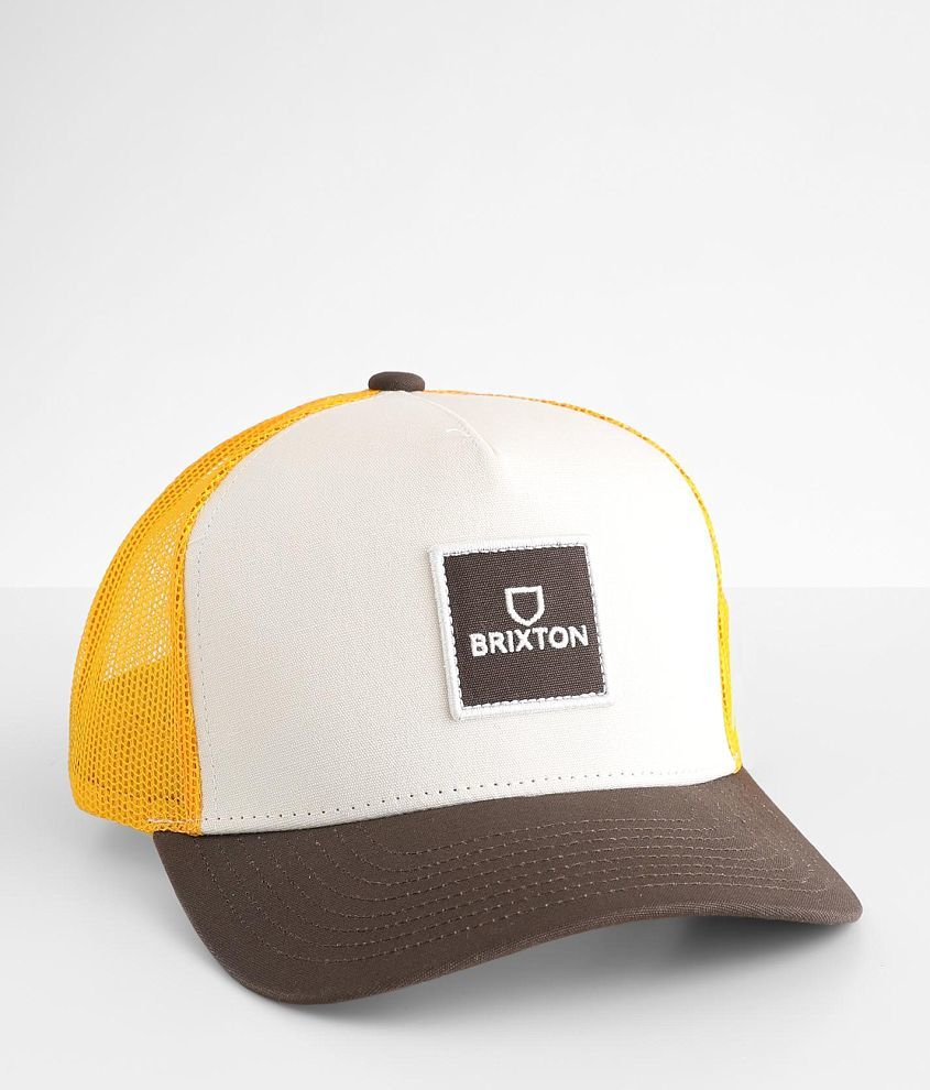 Brixton Alpha Block Trucker Hat - Men's Hats in Golden Glow Off White ...