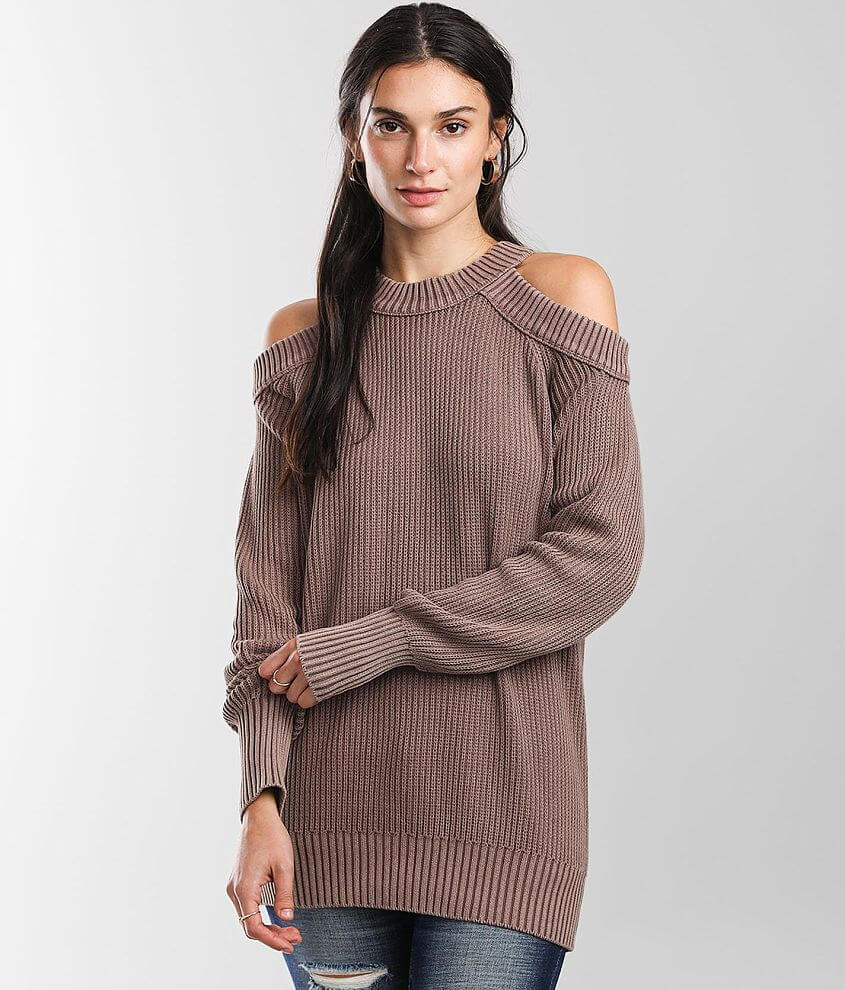 BKE Washed Cold Shoulder Sweater - Women's Sweaters in Peppercorn | Buckle