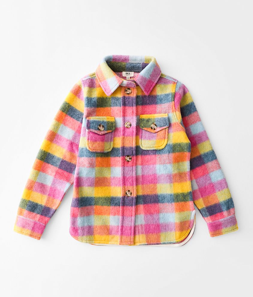 Girls - BKE Plaid Fleece Shacket - Girl's Coats/Jackets in Pink Multi ...
