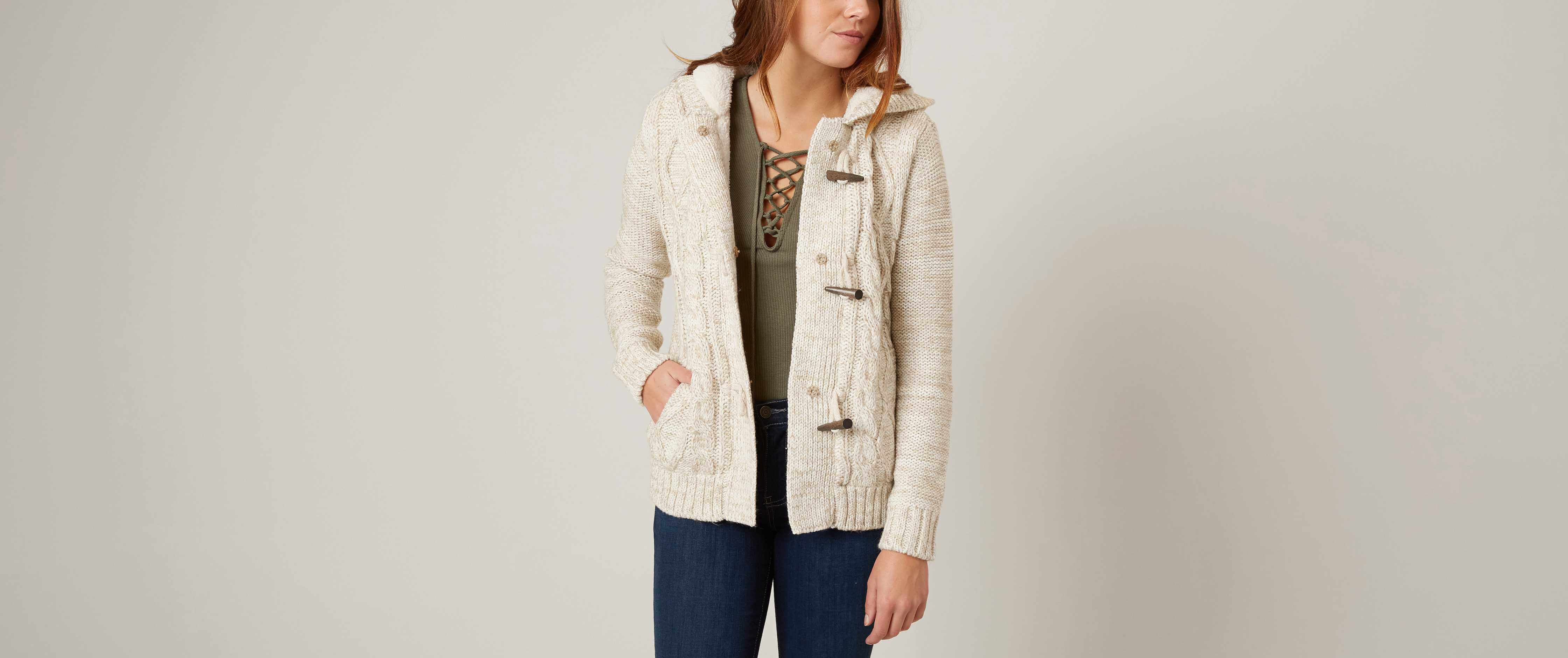 Ci Sono Cable Knit Cardigan Sweater - Women's Sweaters in Taupe Ivory ...