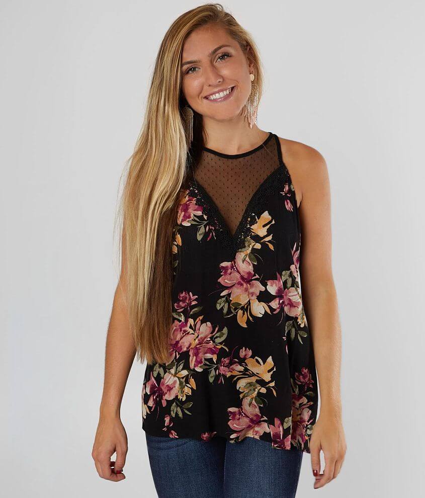 Daytrip High Neck Floral Tank Top - Women's Tank Tops in Black | Buckle