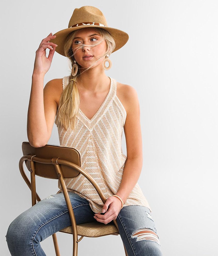 BKE Striped Open Weave Tank Top - Women's Tank Tops in Tan Cream | Buckle