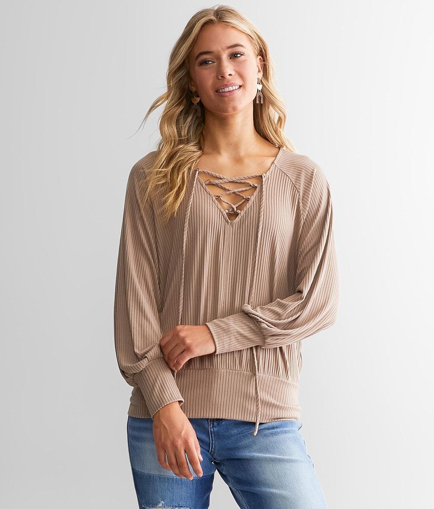 Daytrip Lace-up Top - Women's Shirts & Blouses in Taupe | Buckle