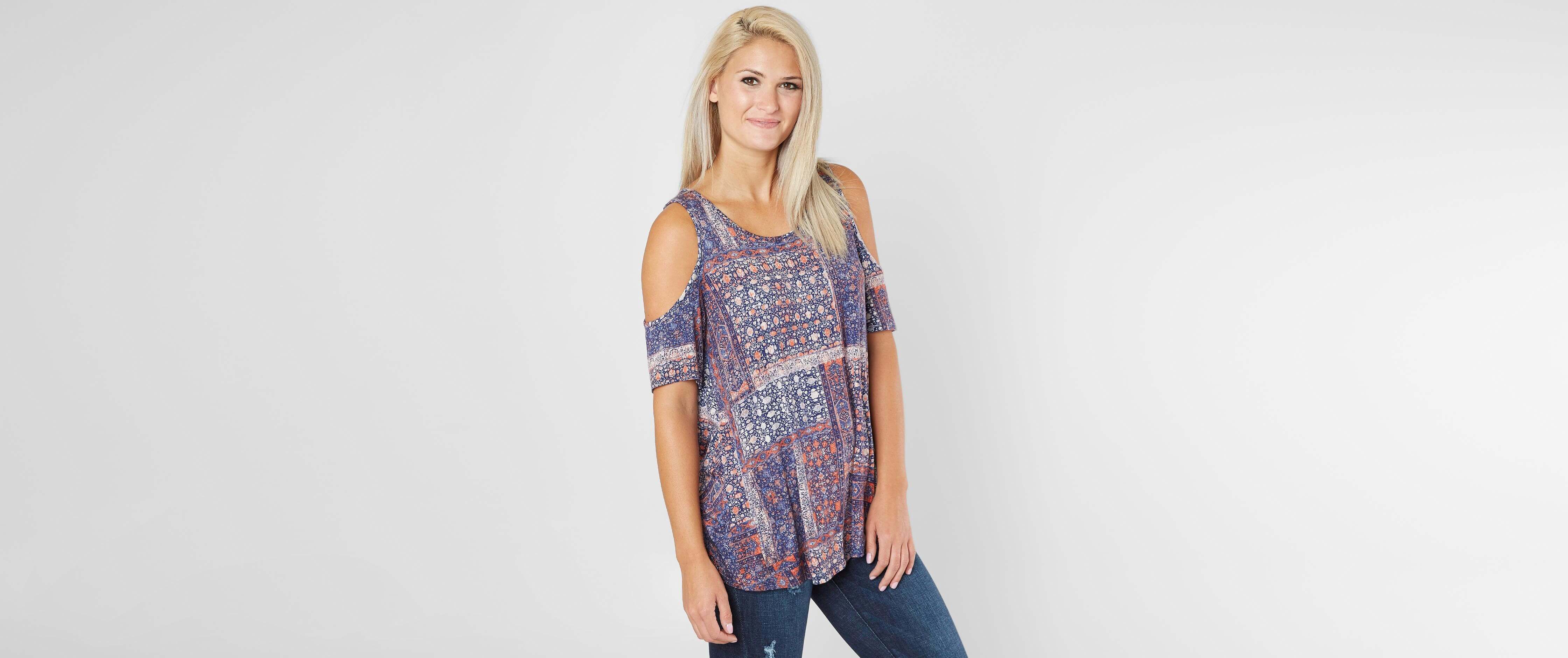 Daytrip Lace-Up Cold Shoulder Top - Women's Shirts/Blouses in Navy ...
