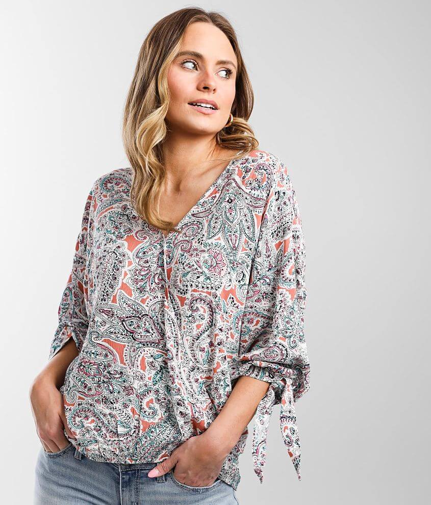 Daytrip Paisley Floral Print Surplice Top Womens Shirtsblouses In