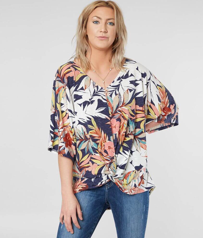 Daytrip Twisted Floral Top Womens Shirtsblouses In Navy Buckle