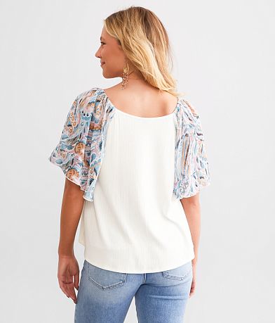 Daytrip Flowy Ribbed Top - Women's Shirts & Blouses in Cream Multi | Buckle