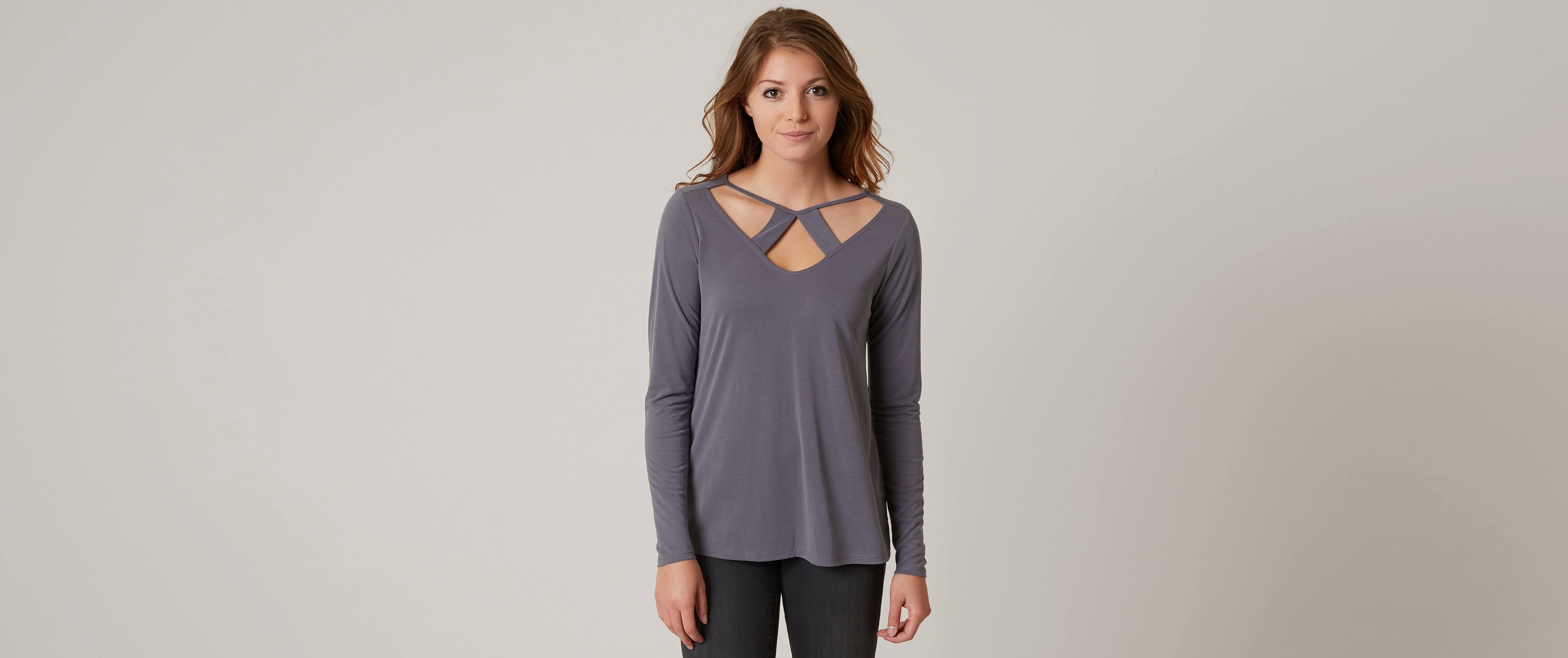 red by BKE Cut-Out Top - Women's Shirts/Blouses in Blue | Buckle