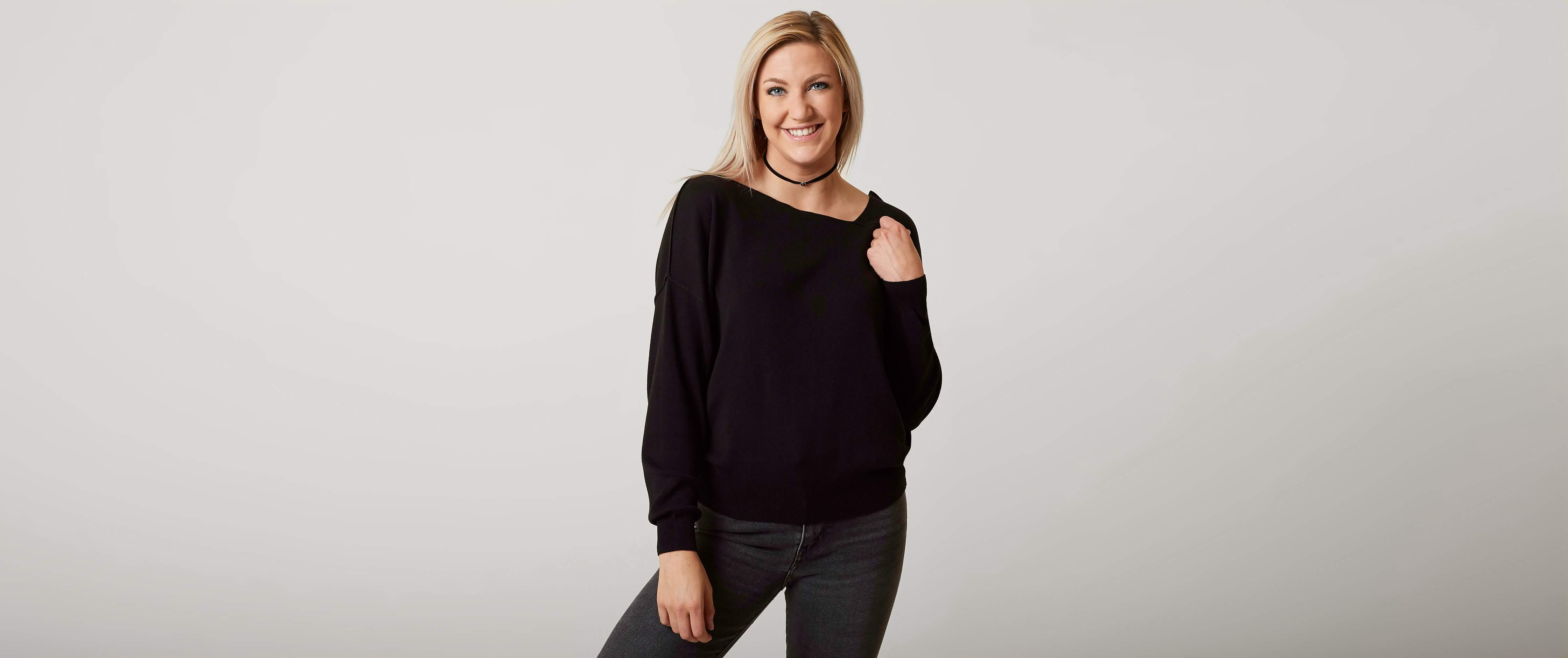red by BKE Asymmetrical Sweater - Women's Sweaters in Black | Buckle