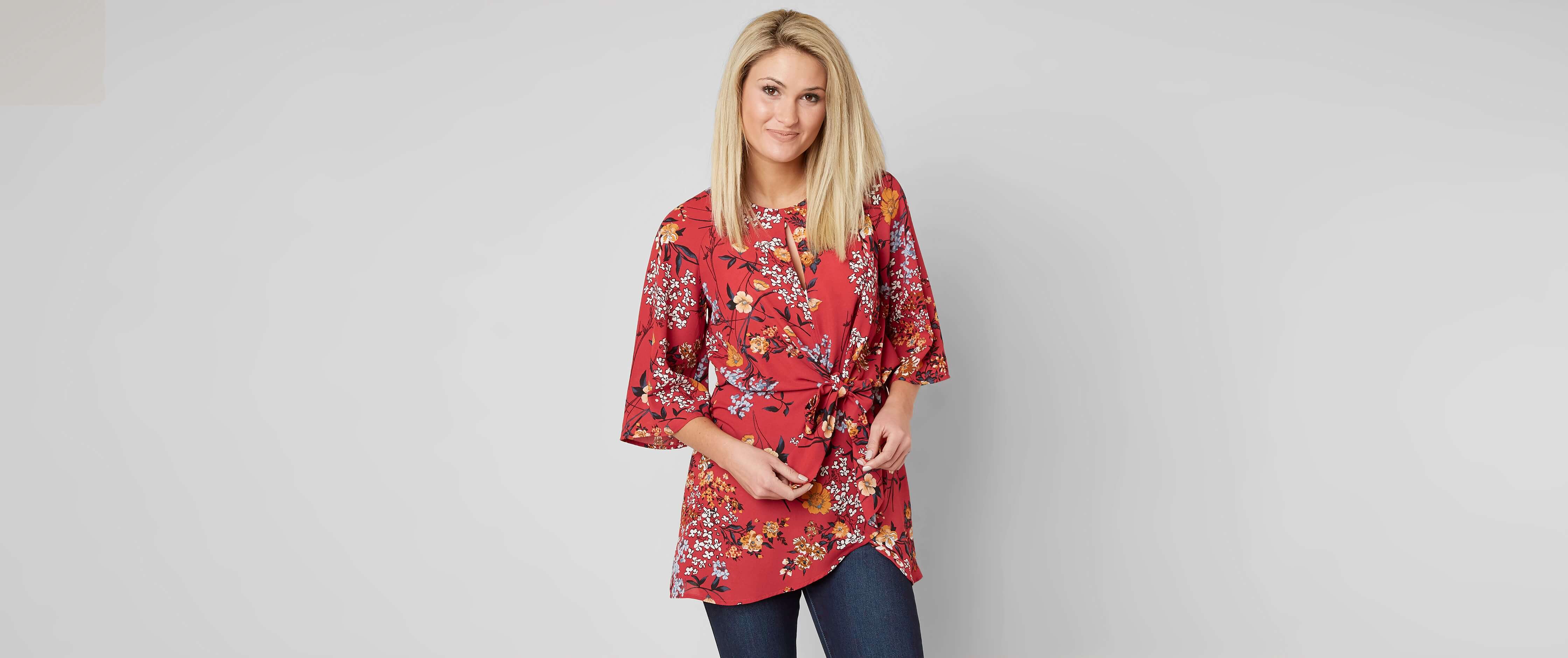 Ten-Sixty Sherman Wrap Tunic Top - Women's Shirts/Blouses in Red Multi ...