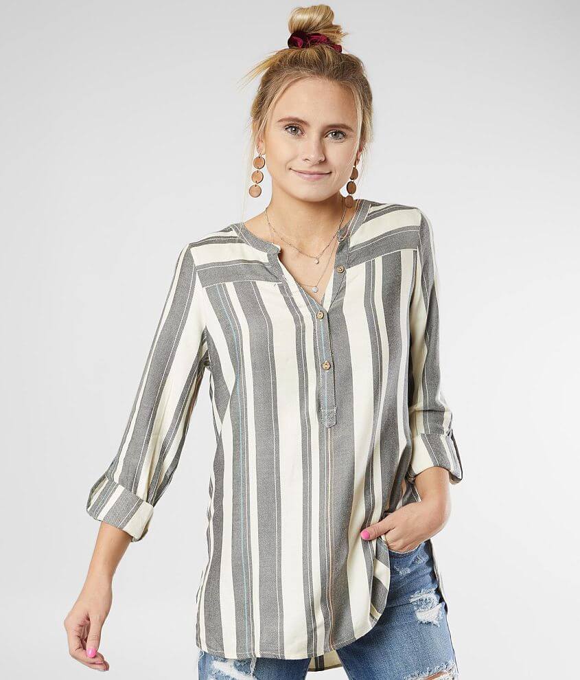 Daytrip Striped Split Neck Henley Top - Women's Shirts & Blouses in ...