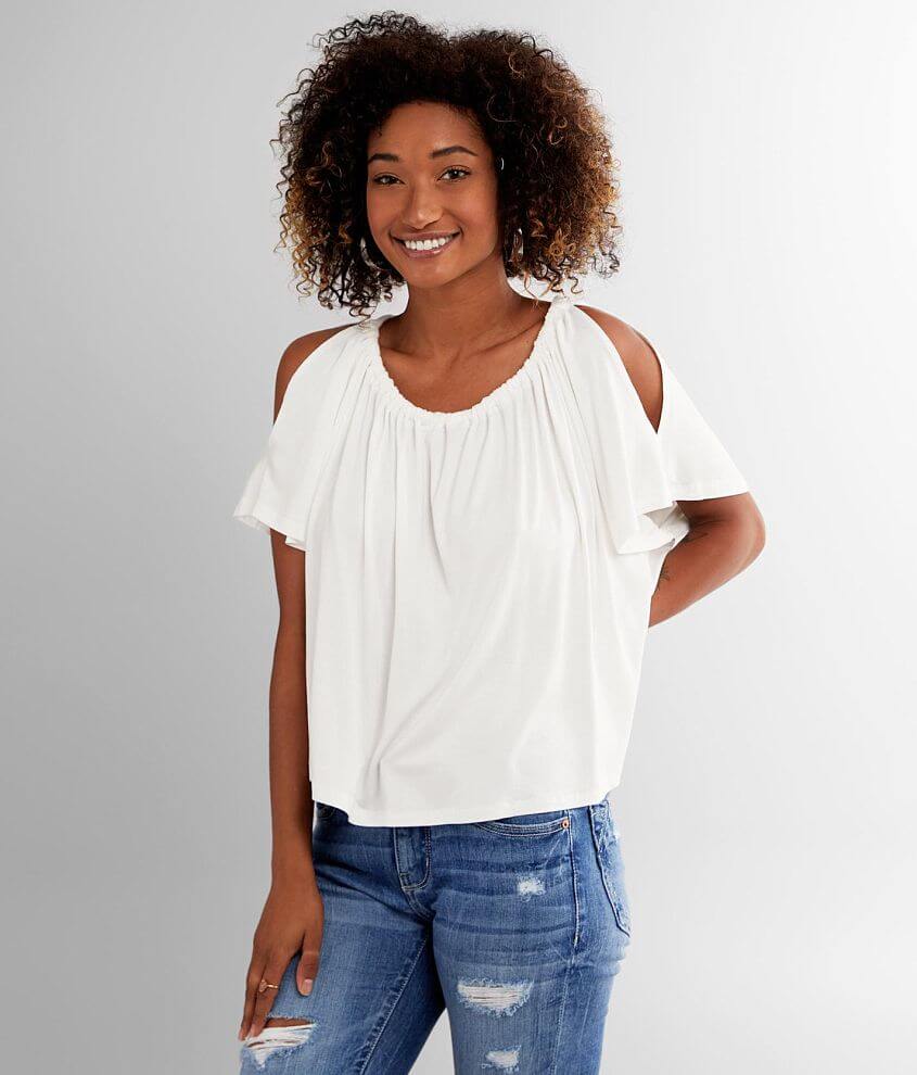 FAVLUX Flowy Cold Shoulder Top - Women's Shirts/Blouses in Off White ...
