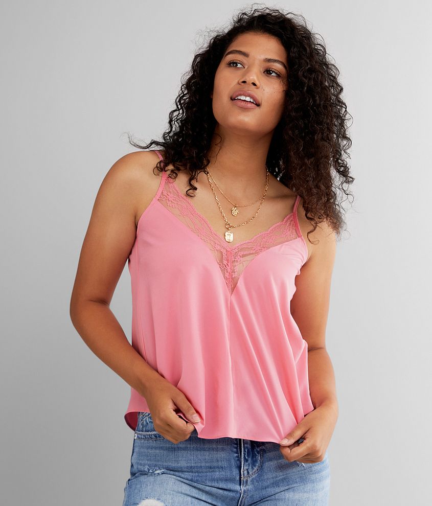 FAVLUX Deep V Lace Trim Tank Top - Women's Tank Tops in Pink | Buckle