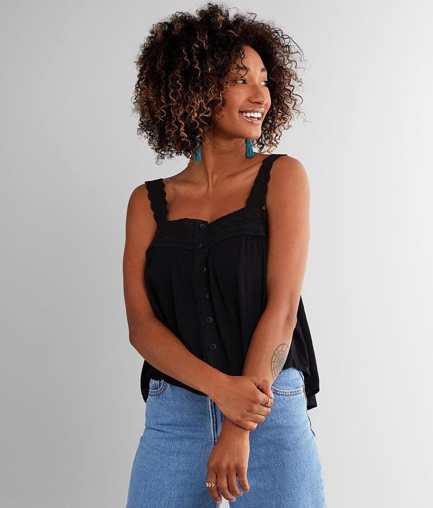 Fashion On Earth Eyelet Crochet Tank Top - Women's Tank Tops in Black ...