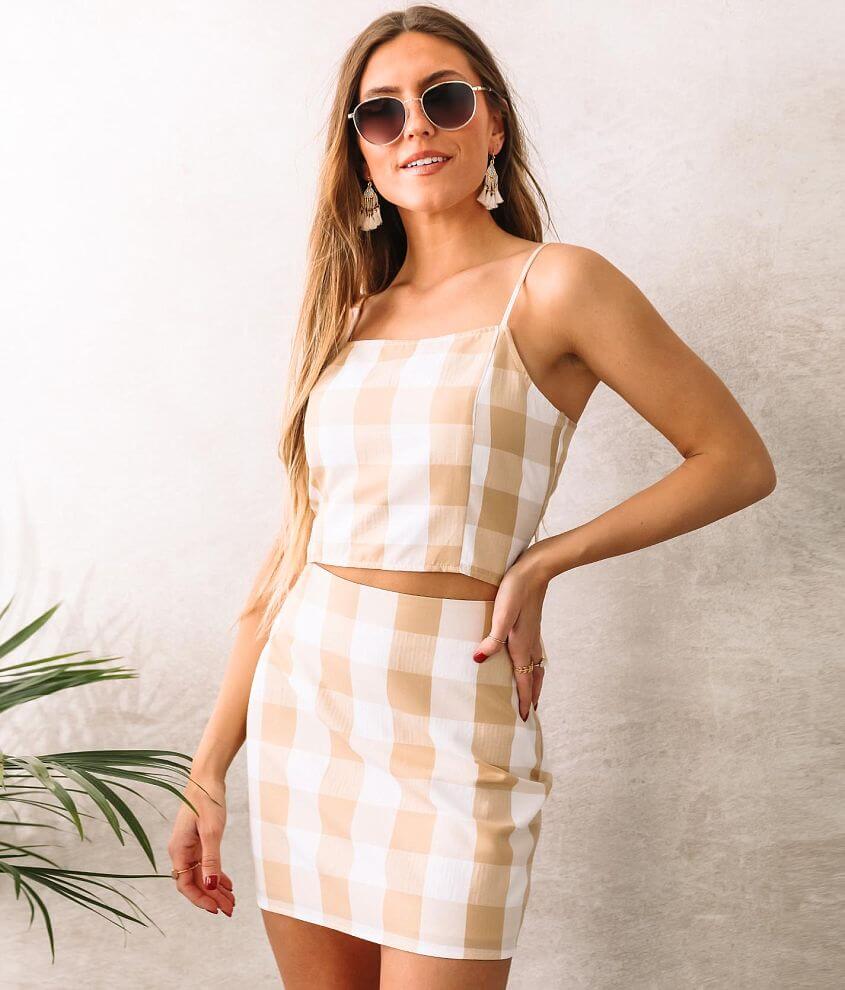 ontheland Gingham Cropped Tank Top - Women's Tank Tops in Cream Soft ...