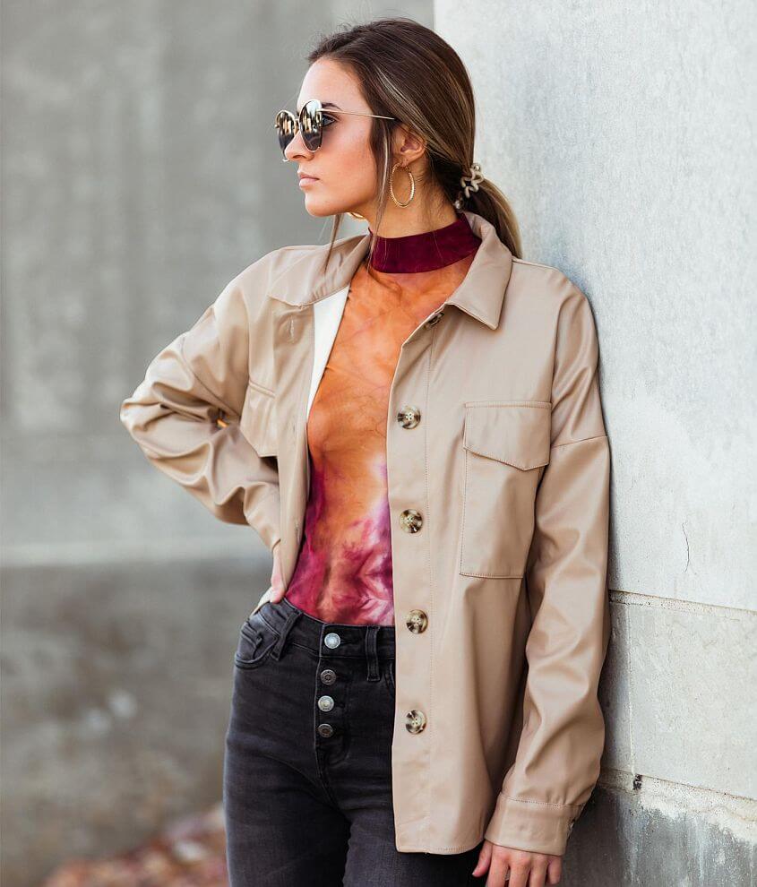 Hyfve Faux Leather Shacket - Women's Coats/Jackets in Taupe | Buckle