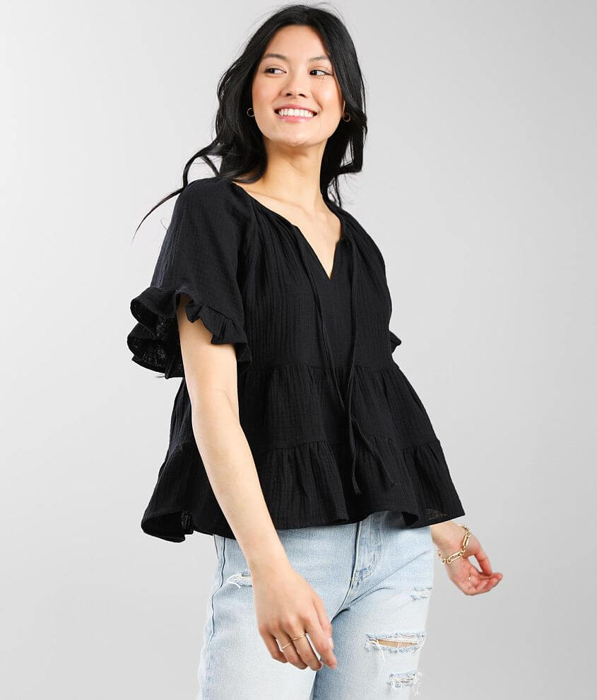 Hyfve Ruffle Babydoll Top - Women's Shirts/Blouses in Black | Buckle