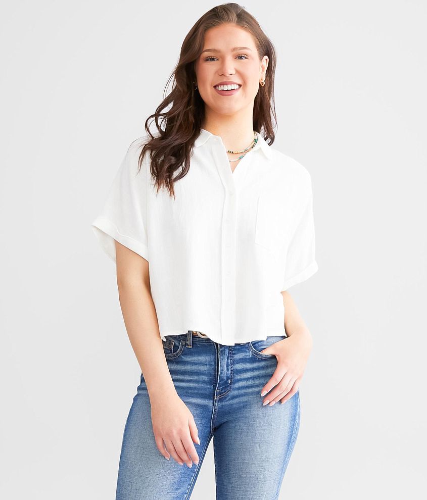 Hyfve Too Shy Cropped Boxy Top - Women's Shirts & Blouses in Off White ...