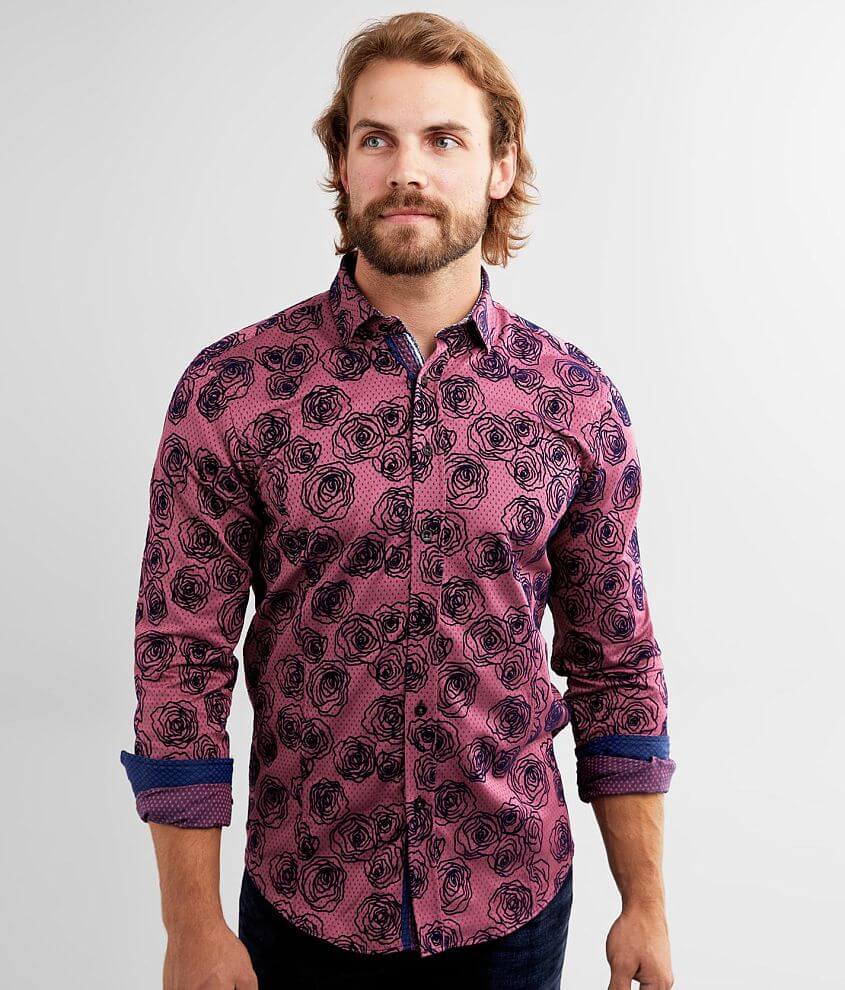Eight X Flocked Rose Shirt - Men's Shirts in Burgundy | Buckle