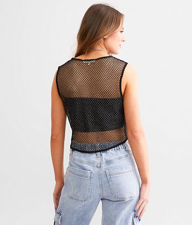 Gilded Intent Metallic Netted Tank Top - Women's Tank Tops in Black ...