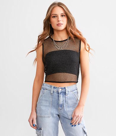 Gilded Intent Metallic Netted Tank Top - Women's Tank Tops in Black ...