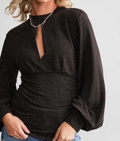 red by BKE Metallic Keyhole Top - Women's Shirts & Blouses in Black ...