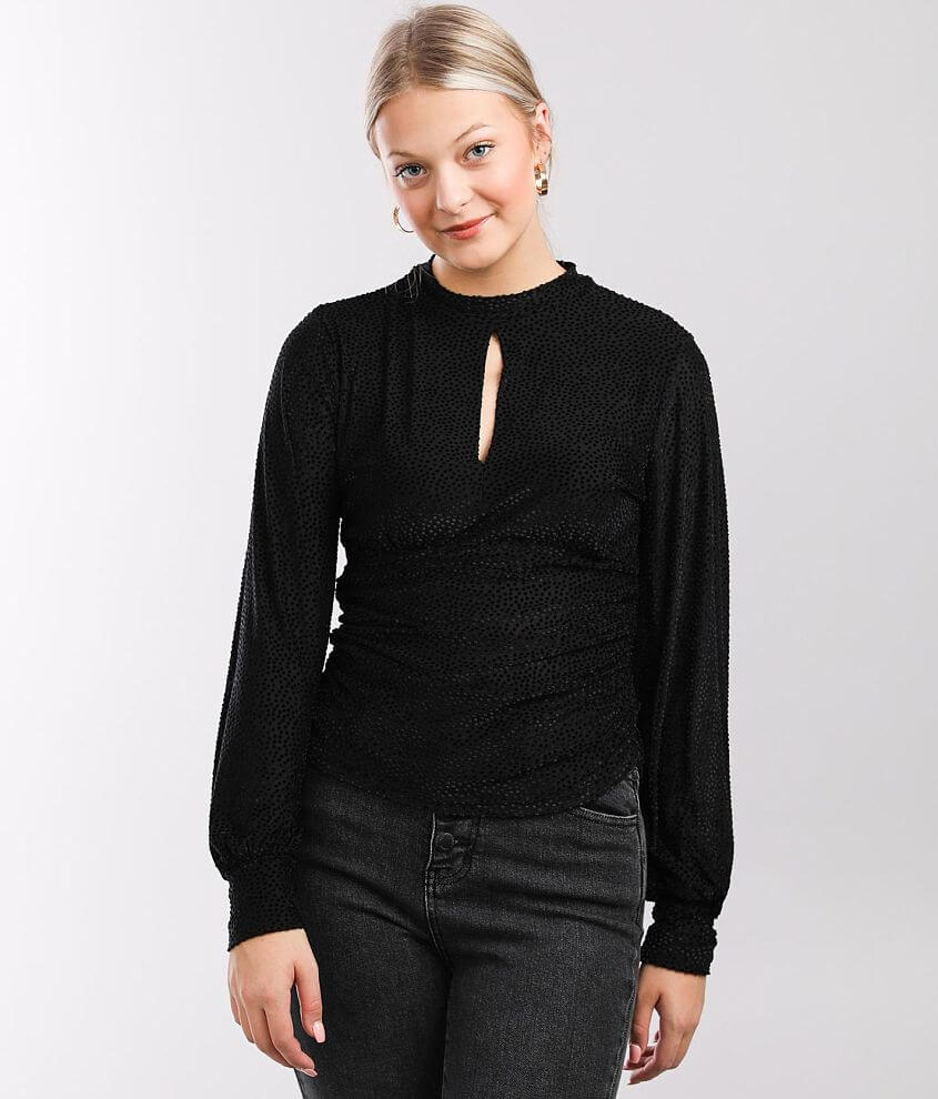 red by BKE Textured Keyhole Top - Women's Shirts/Blouses in Black | Buckle