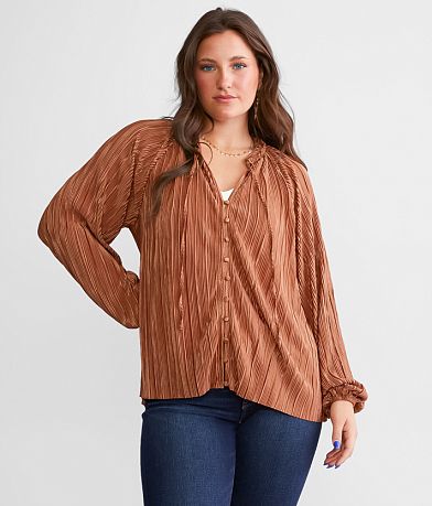 Daytrip Satin Pleated Blouse - Women's Shirts & Blouses in Copper | Buckle