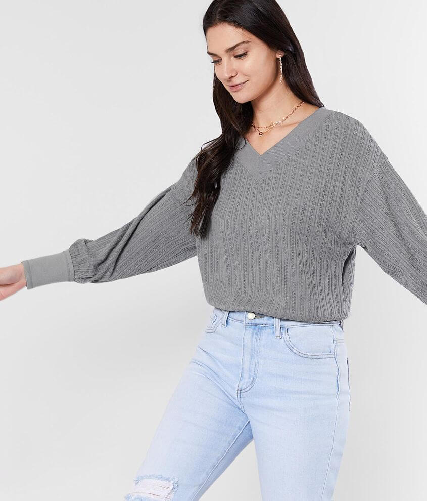 Inspired Hearts Double V-Neck Top - Women's Shirts & Blouses in H Grey ...