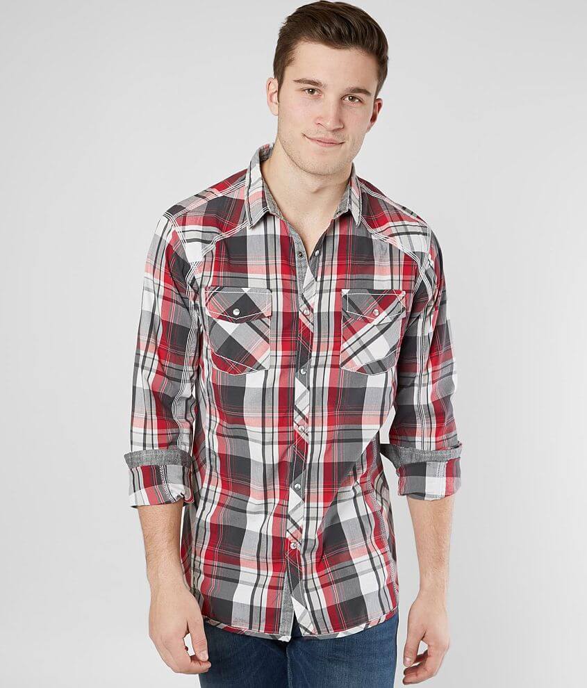 BKE Plaid Athletic Stretch Shirt - Men's Shirts in White Red | Buckle