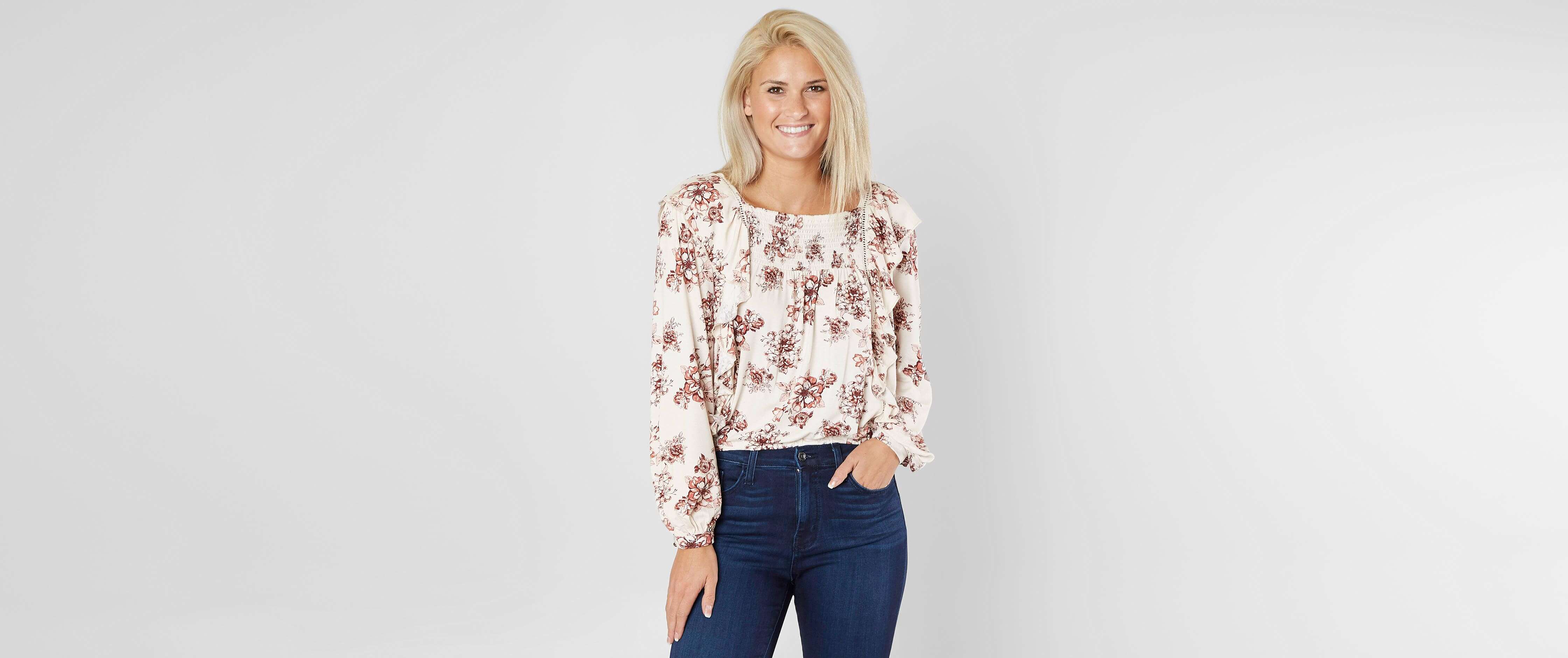 Coco + Jaimeson Floral Ruffle Top - Women's Shirts/Blouses in Light ...