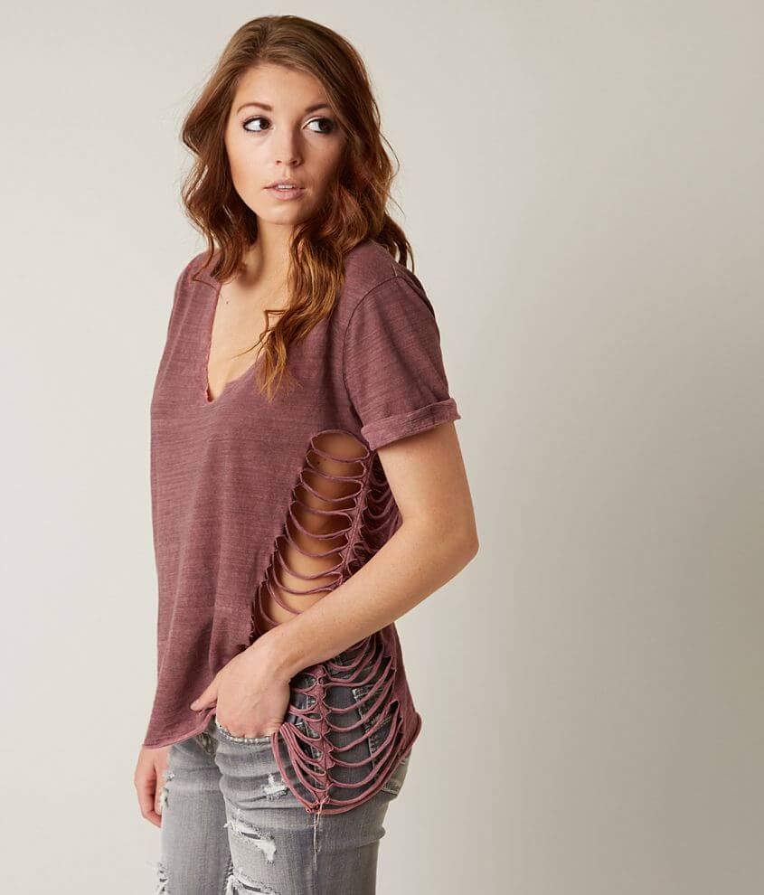 Gimmicks Shredded Top - Women's T-Shirts in Mauve | Buckle
