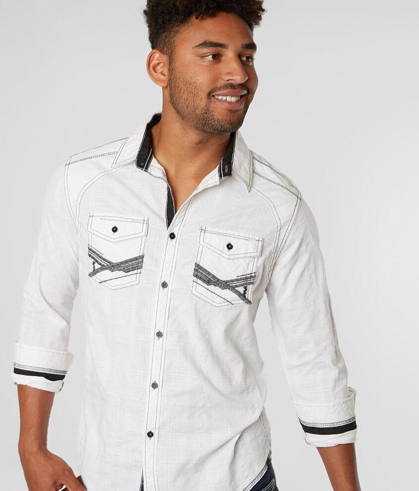 Buckle Black Solid Standard Stretch Shirt - Men's Shirts in White | Buckle