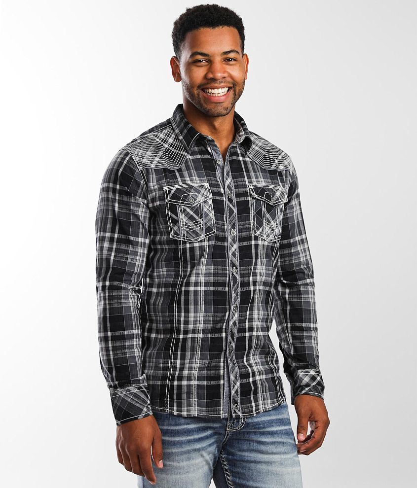 Buckle Black Plaid Athletic Stretch Shirt - Men's Shirts in Black Grey ...