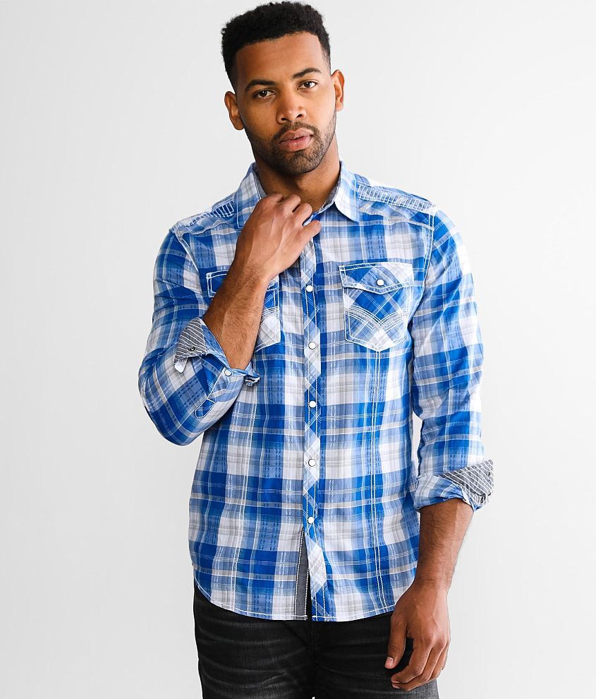 Buckle Black Plaid Standard Stretch Shirt - Men's Shirts in Blue Grey ...